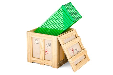 Premium Photo Cargo Container Inside Wooden Box Delivery Concept 3d Rendering Isolated On