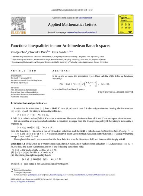 Pdf Functional Inequalities In Non Archimedean Banach Spaces