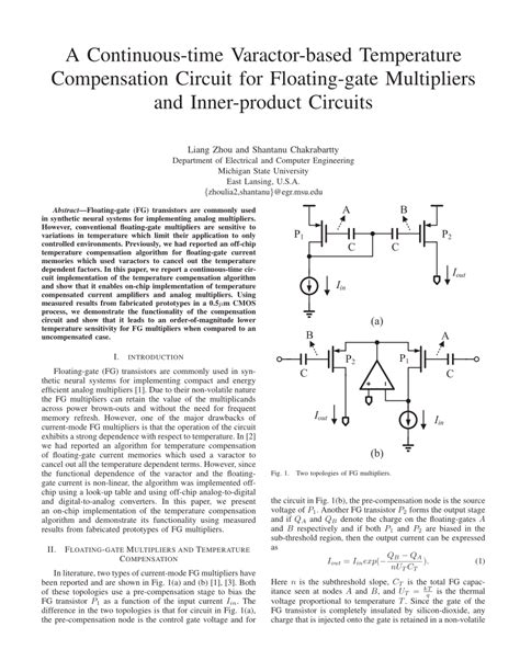Pdf A Continuous Time Varactor Based Temperature Compensation Circuit For Floating Gate