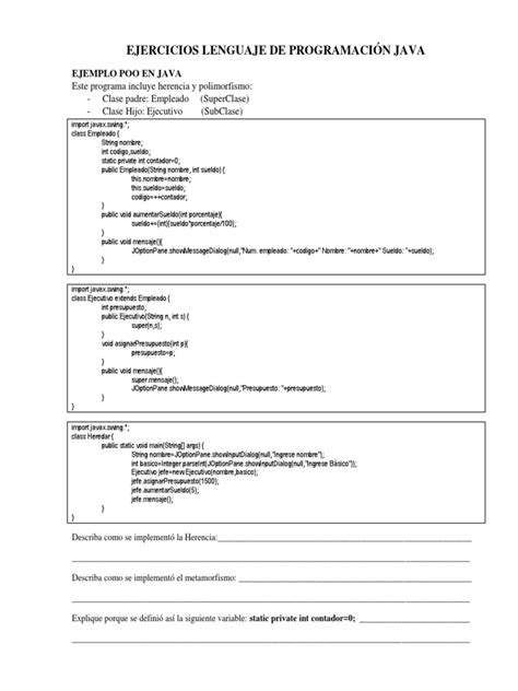 ejercicios lenguaje de programación java pdf herencia programación