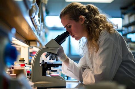 Premium Photo Scientist Examining Samples Under Microscope