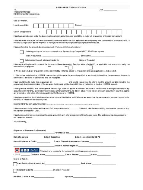 Prepayment Request Form Pdf Banks Loans