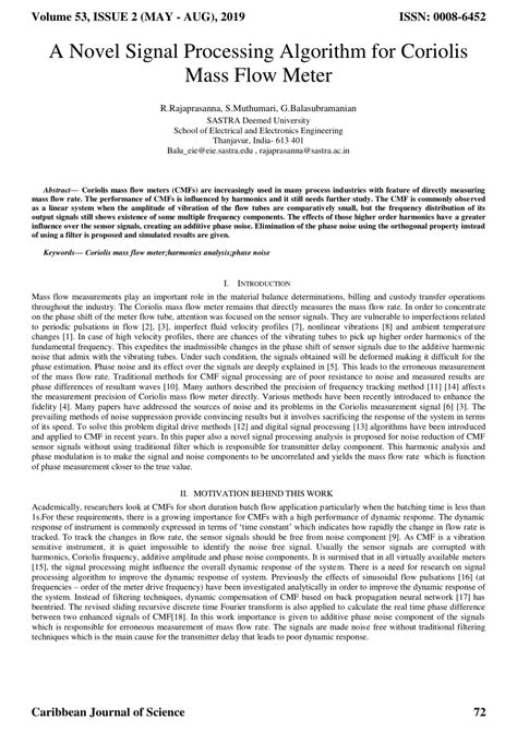 Pdf A Novel Signal Processing Algorithm For Coriolis Mass Flow Meter