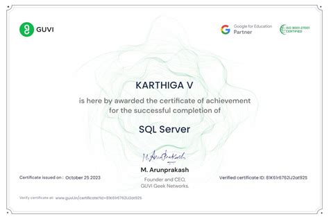 Karthiga Velu On Linkedin Javascript Sql Webdevelopment Guvi Coding Achievementunlocked