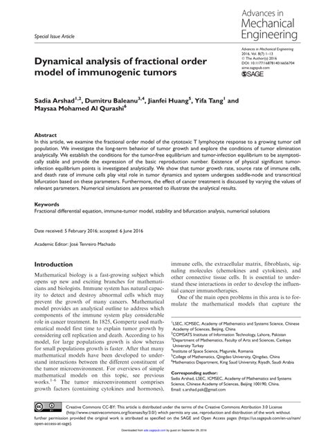 Pdf Dynamical Analysis Of Fractional Order Model Of Immunogenic Tumors