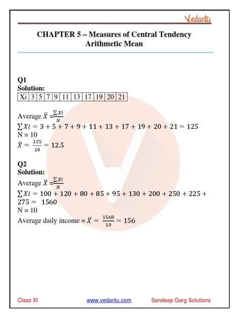 Sandeep Garg Economics Class 11 Solutions For Chapter 5 Measures Of Central Tendency