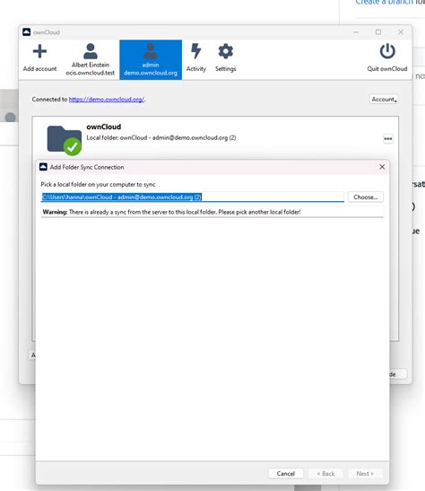 add sync folder tries to use existing folder · issue 11235 · owncloud