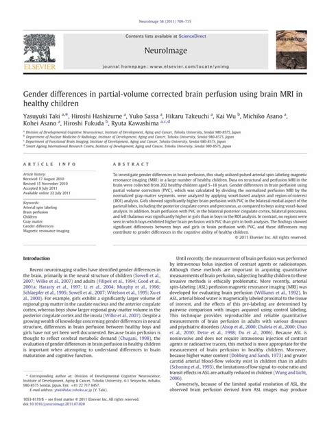 Pdf Gender Differences In Partial Volume Corrected Brain Perfusion Using Brain Mri In Healthy