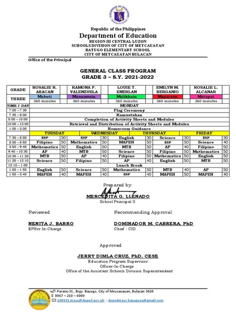 Grade 3 General Class Program Class Program Teachers Program Pdf