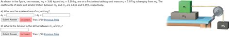 Solved As Shown In The Figure Two Masses M1 3 81 Kg And