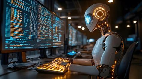 Robot Protects Against Hacker Attacks Cybersecurity Premium Ai Generated Image