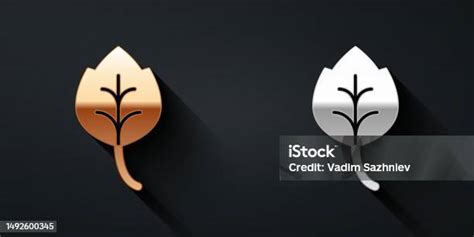 골드 와 실버 리프 아이콘 고립 골드와 실버 배경 나뭇잎 기호 신선한 천연 제품 기호 긴 그림자 스타일 벡터 0명에 대한 스톡