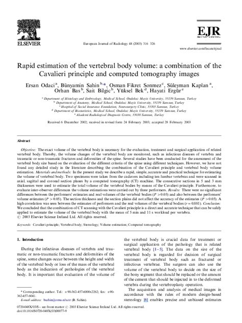 Pdf Rapid Estimation Of The Vertebral Body Volume A Combination Of The Cavalieri Principle