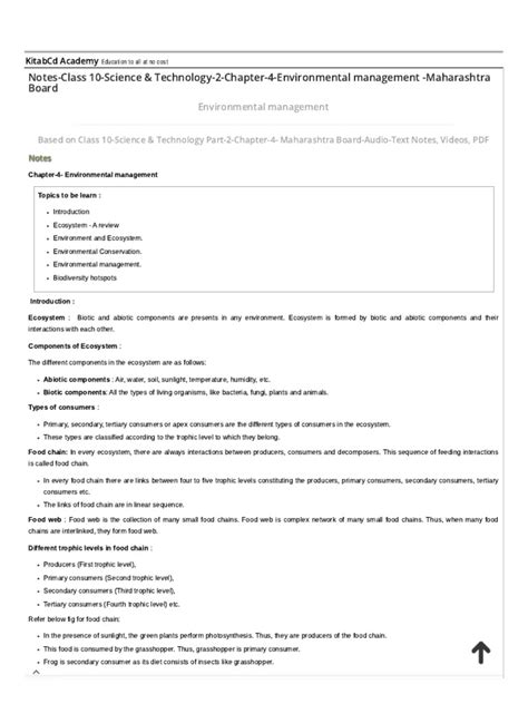 notes class 10 science and technology 2 chapter 4 environmental management maharashtra board pdf