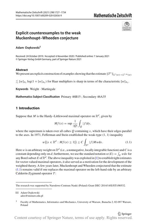 Explicit Counterexamples To The Weak Muckenhouptwheeden Conjecture Request Pdf