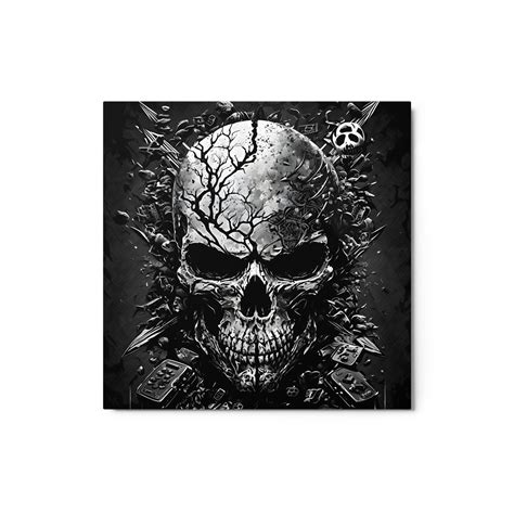 Black And White Skull Art Wall Decor Metal Print Grunge Skull Etsy