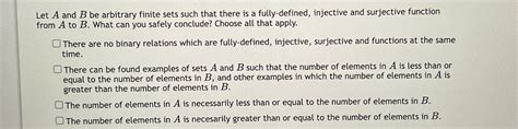 Solved Let A and B ﻿be arbitrary finite sets such that there | Chegg.com