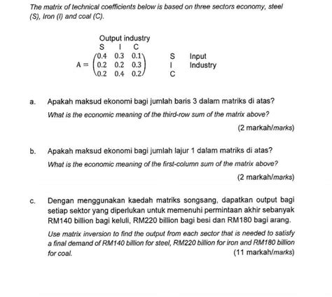 Solved The Matrix Of Technical Coefficients Below Is Based
