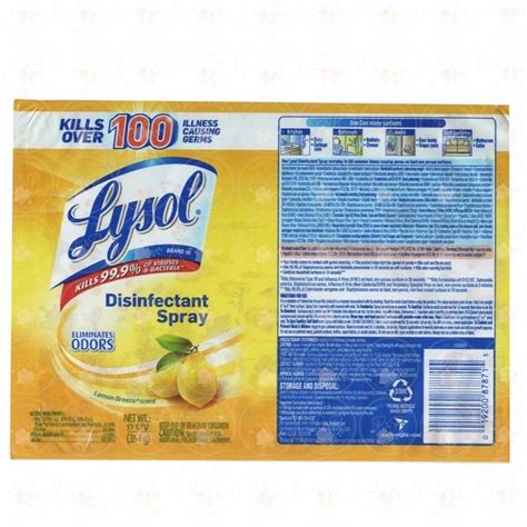 Lysol Disinfectant Spray Label