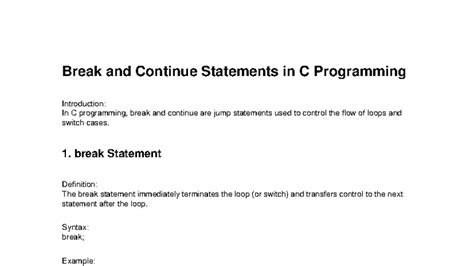 Break Continue Notes Break And Continue Statements In C Programming