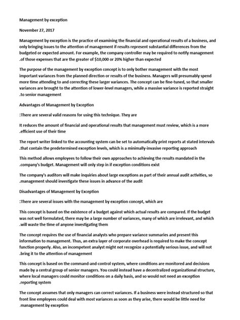 Management By Exception Pdf Audit Business Economics