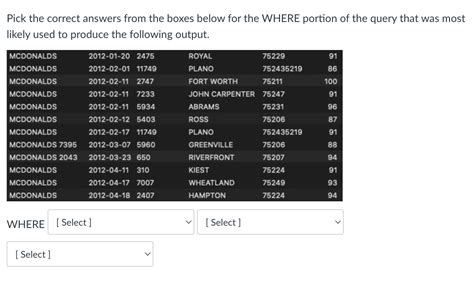 Pick The Correct Answers From The Boxes Below For The