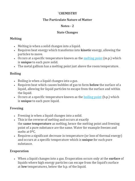 Notes 2 Particulate Nature Of Matter Pdf Gases Liquids