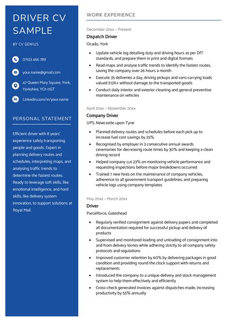 Driver Cv Example And Word Template [free Download]
