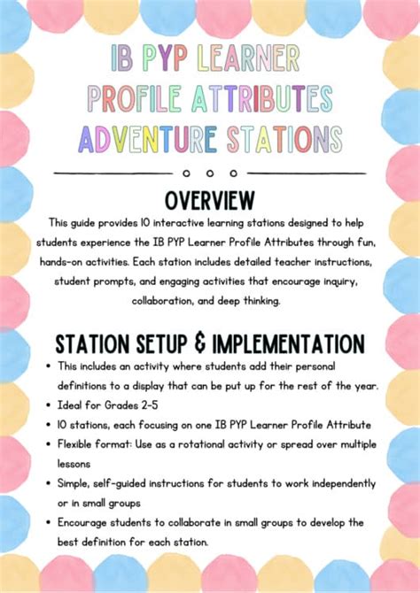 Ib Pyp Learner Profile Centers Hands On Stations Reflection Display