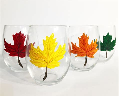 Maple Leaf Stemless Wine Glasses Etsy
