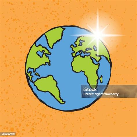 태양 또는 뒤에 모닝 스타의 지구 그림 만화 글로브 오브 라운드 컬러 오렌지에 고립 된 반구 모양 스케치 종교적 개념입니다 벡터입니다 0명에 대한 스톡 벡터 아트 및 기타