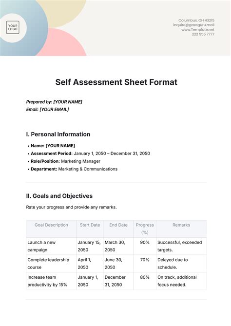 Free Assessment Sheet Templates Editable And Printable