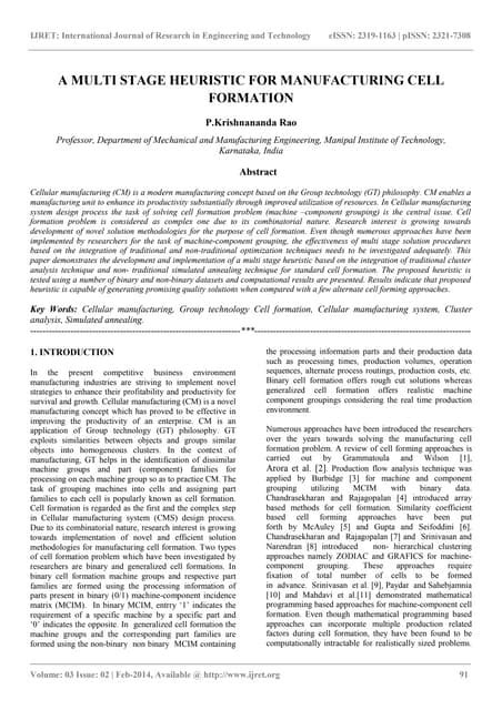 a multi stage heuristic for manufacturing cell pdf biological