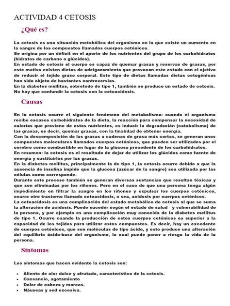Actividad 4 Cetosis Pdf Cetosis Medicina Clinica