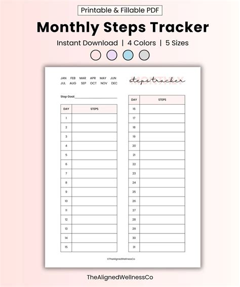 Monthly Step Tracker Printable Daily Steps Record Walking Journal