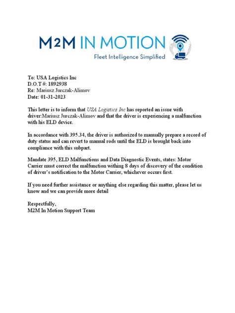 Authorization For Driver Mariusz Jurczak Alimov To Manually Log Hours