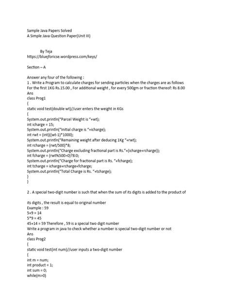 Sample Java Papers Solved Pdf Parameter Computer Programming