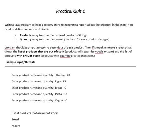 solved practical quiz 1 write a java program to help a