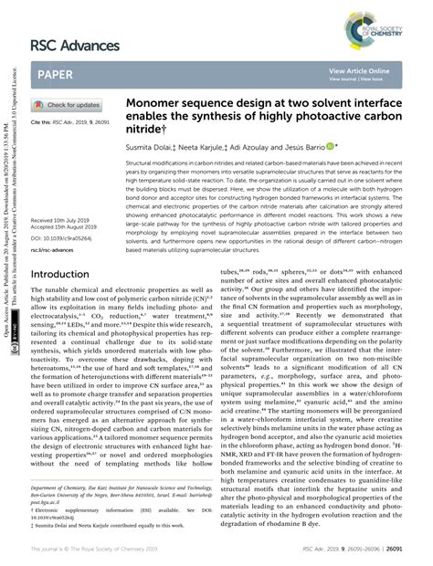 Pdf Monomer Sequence Design At Two Solvent Interface Enables The