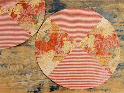 Quilted Patchwork Placemats Burnt Orange Floral Set Of 2 Etsy