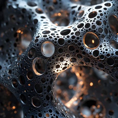 Abstract Metallic Porous Structure With Glowing Orange Light Stock Illustration Illustration