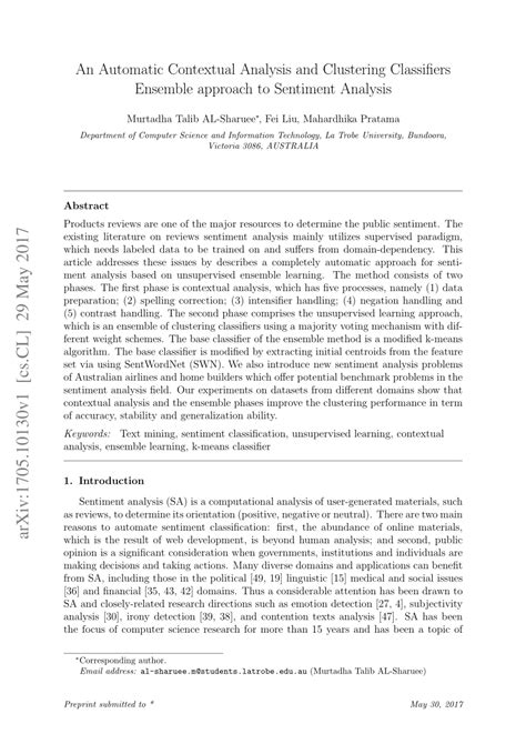 Pdf An Automatic Contextual Analysis And Clustering Classifiers