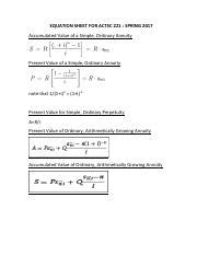 EQUATION SHEET FOR ACTSC 221 Pdf EQUATION SHEET FOR ACTSC 221 SPRING 2017 Accumulated Value