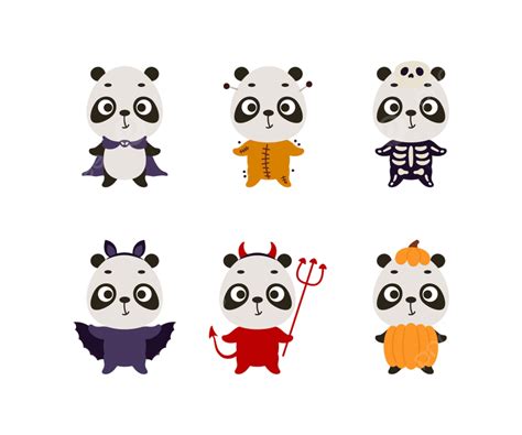 귀여운 할로윈 팬더 세트 무서운 친숙한 귀엽다 Png 일러스트 및 벡터 에 대한 무료 다운로드 Pngtree