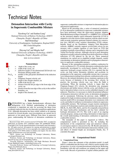 Pdf Detonation Interaction With Cavity In Supersonic Combustible Mixture