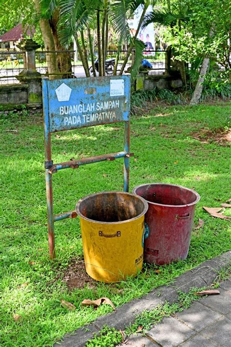 Garbage Bins Placed In The Middle Of Public Park With Many Types Of Color Editorial Photography