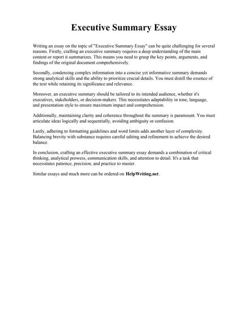 Executive Summary Essay Pdf