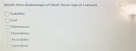 Solved Identify Three Disadvantages Of Client Server Type Chegg