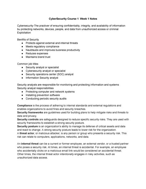Cyber Security Course 1 Week 1 Notes Cybersecurity Course 1 Week 1