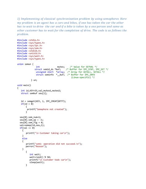 Implementing Of Classical Synchronization Problem By Using Semaphores Docx Programming